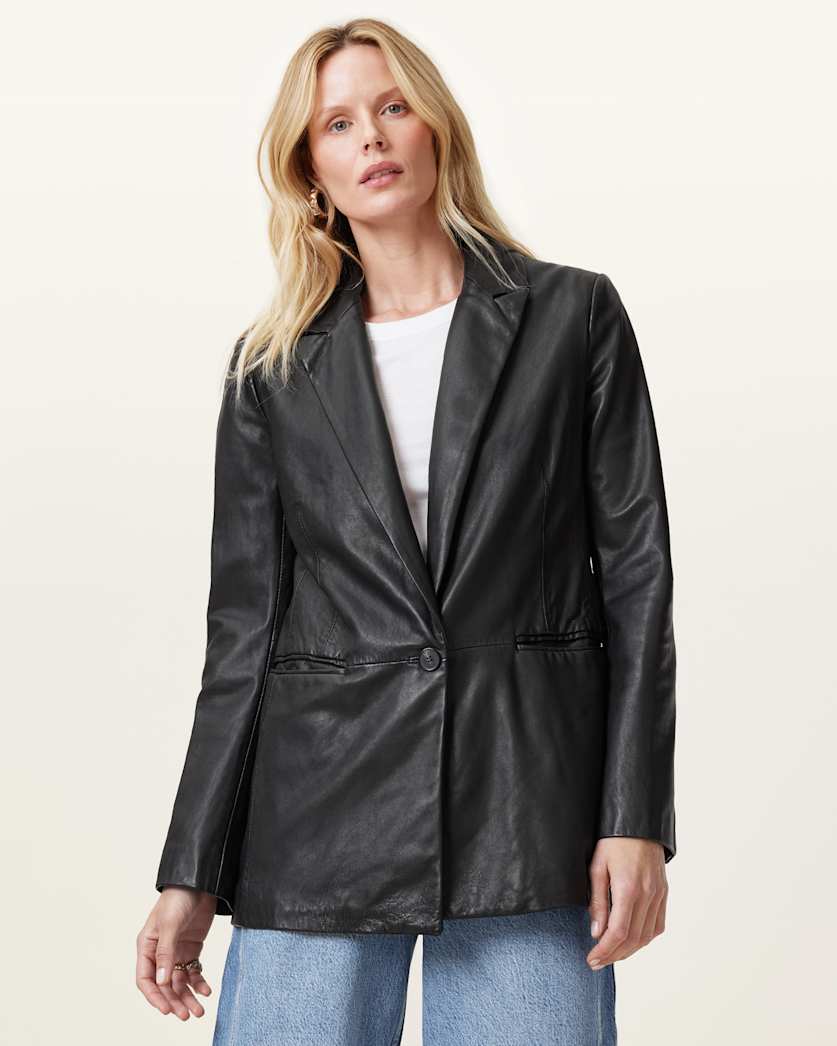 Deri Single Breasted Leather Blazer Black | ALLSAINTS